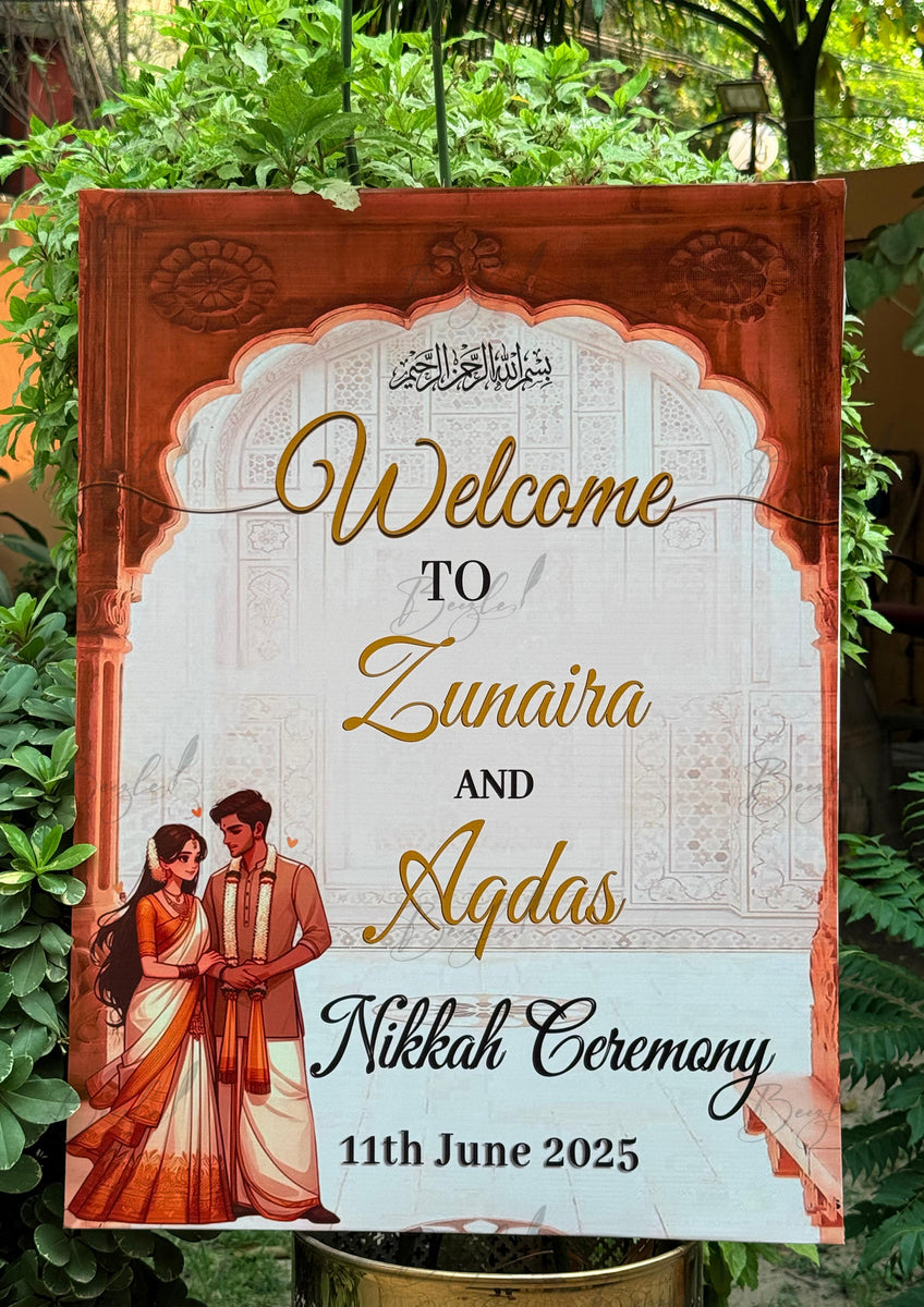 Personalized Nikah Welcome Board – Bride & Groom Theme – Beezle Store