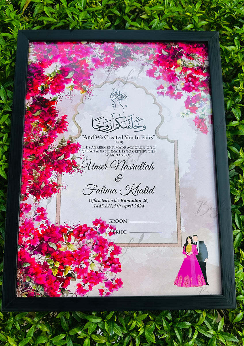 Nikah Certificate With Classic Pink Flower Design – Beezle Store