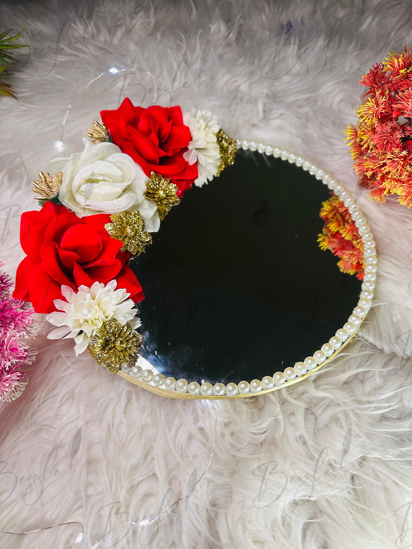 Beautiful Nikah Tray with Red, White, Golden Flowers, and Pearls ...
