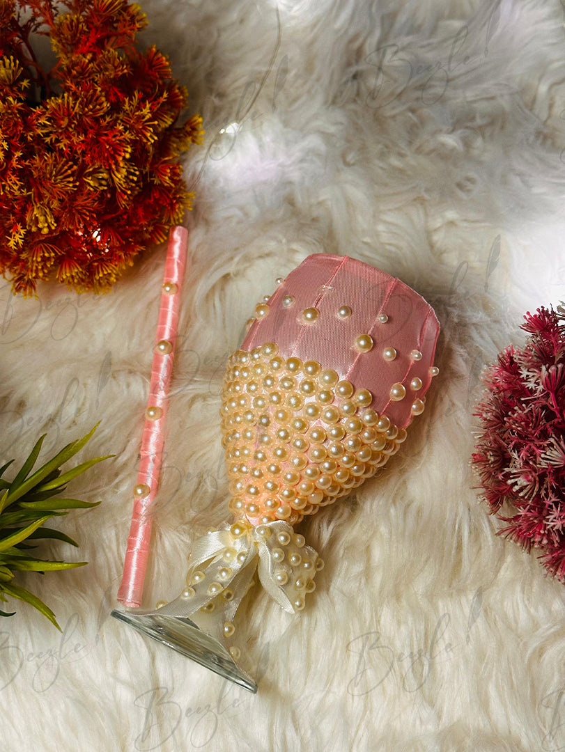 Luxurious Doodh Pilai Glass Decorated With Pink Ribbon and Pearls ...