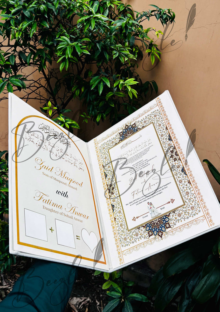 Graceful White and Golden Nikkah Booklet with Thumb Impression Design ...