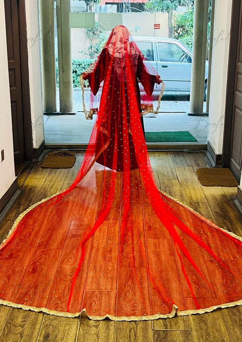 Bridal Red Tail Dupatta with Gold Lace – Traditional Barat Look ...