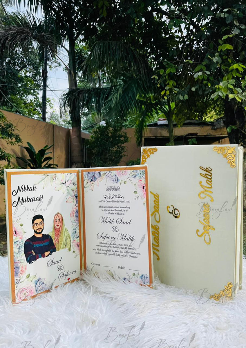 Floral Cream Nikah Nama Booklet with Custom Illustration – Beezle Store