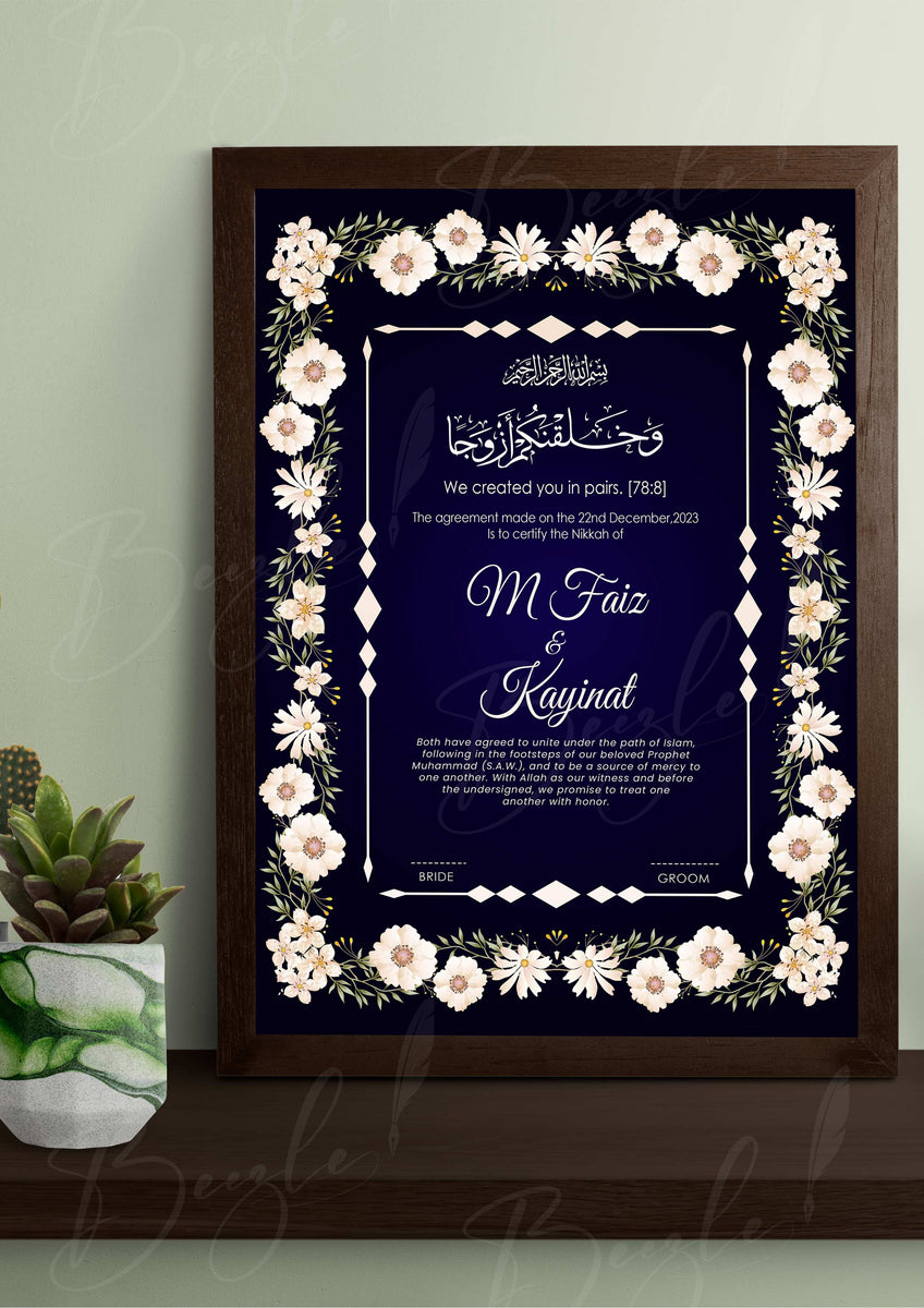 Nikah Certificate Decorated With White Flowers Border – Beezle Store