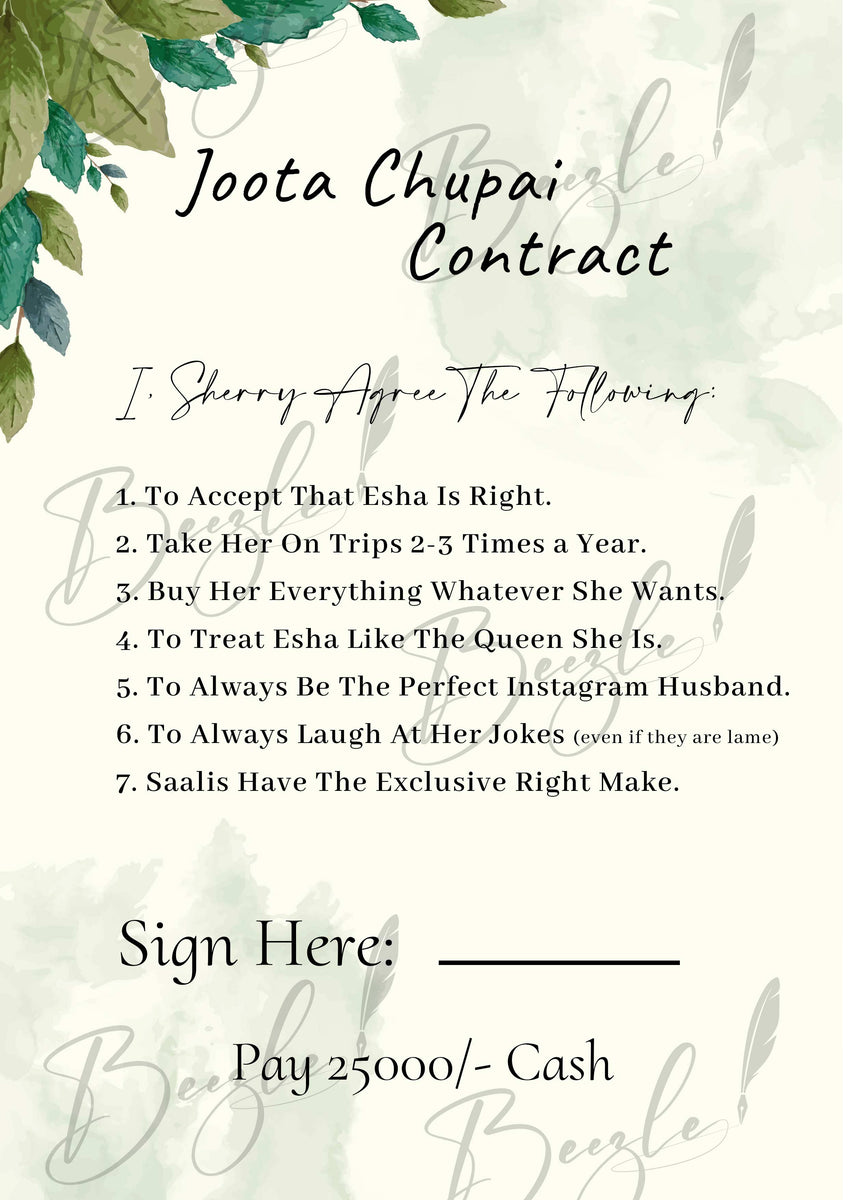 Joota Chupai Contract For Wedding – Beezle Store