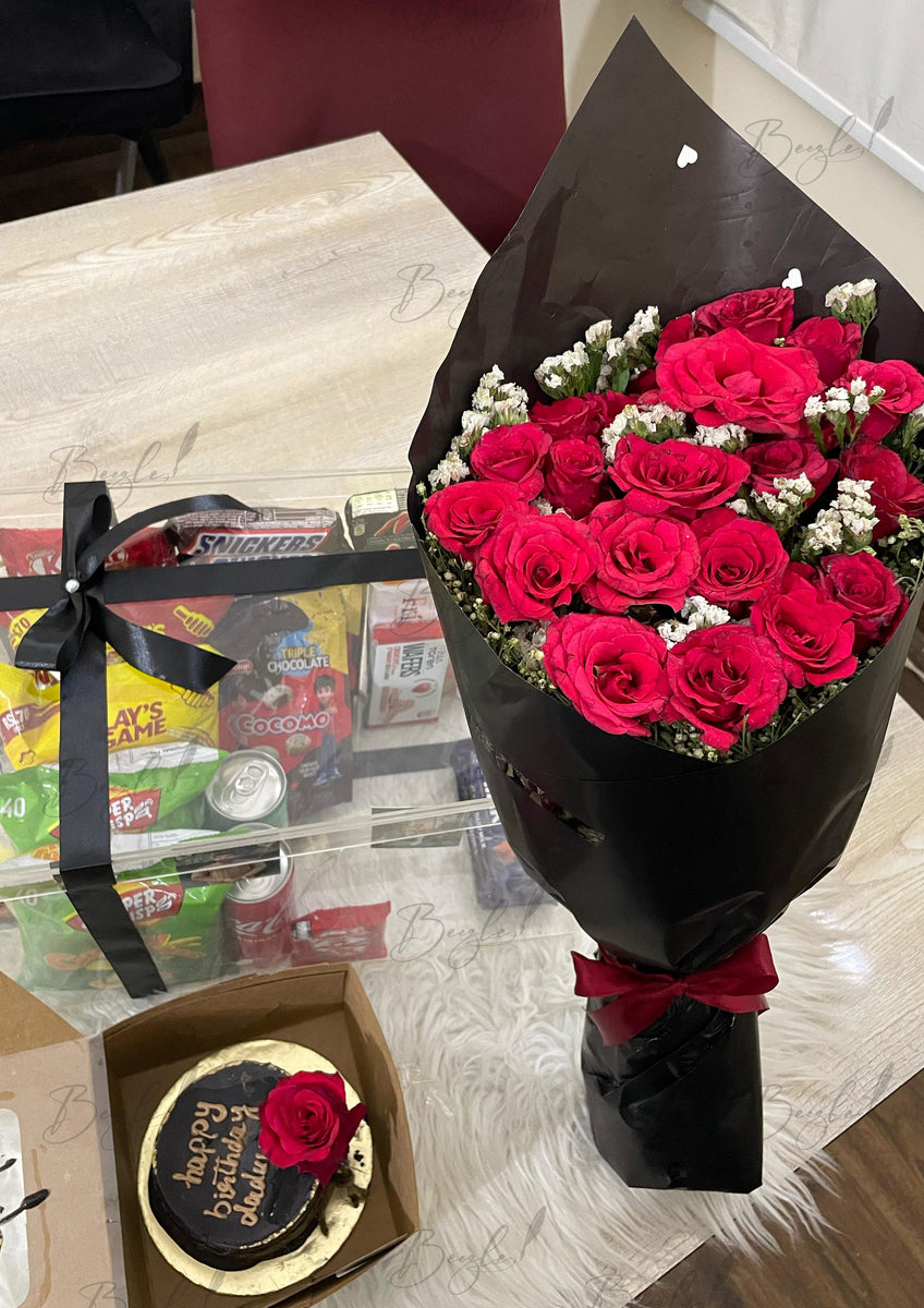 Complete Birthday Surprise Combo – Snacks, Cake & Red Roses – Beezle Store